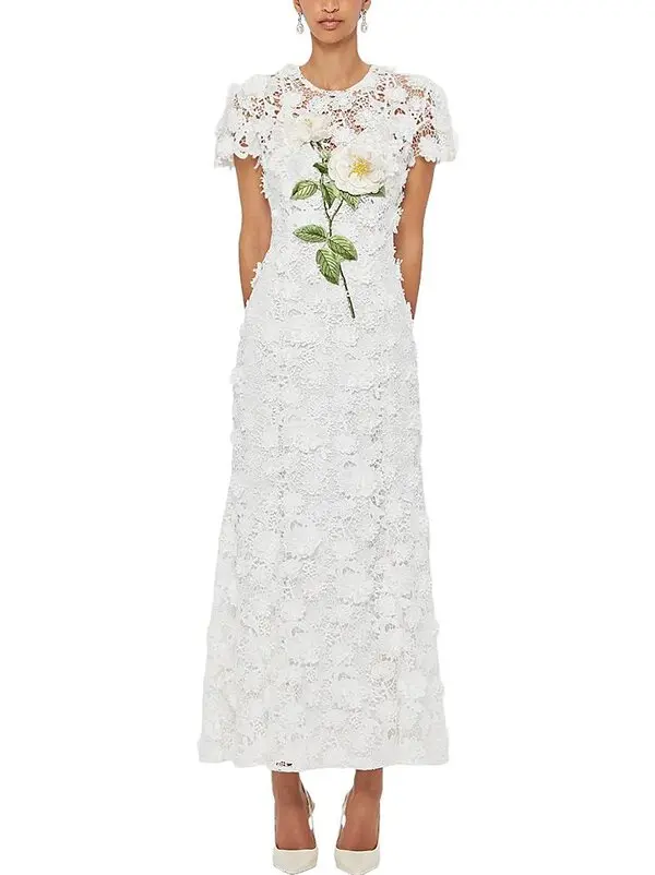 LEO LIN Monique Embroidered Lace Maxi Dress - Snow