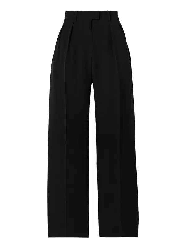 THE ROW Alfidis Pleated Cotton-crepe Wide-leg Pants - Black