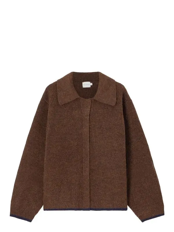 DEIJI STUDIOS Two-tone Ribbed-knit Cardigan - Brown