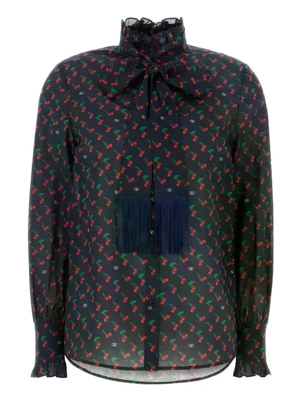 Valentino Garavani Cherry-print Ruffled Shirt - Blue