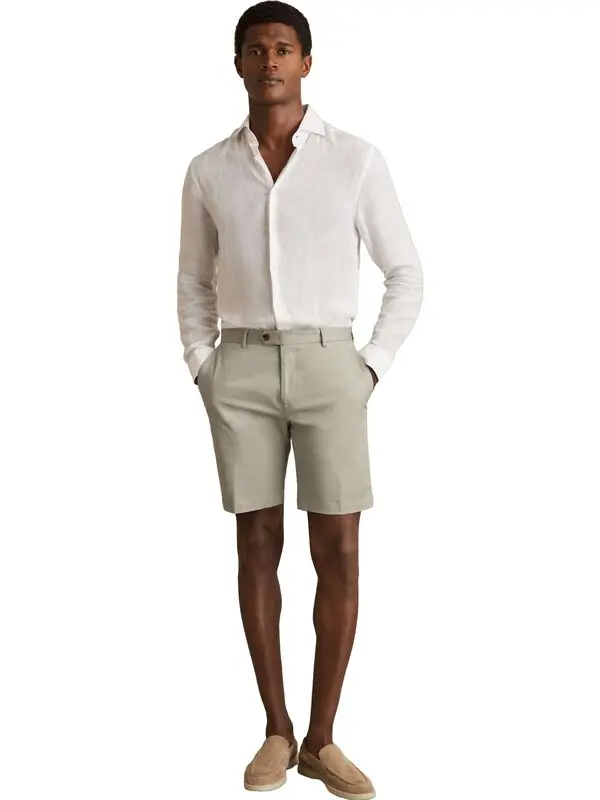 REISS Hampton Cotton Chino Shorts - Soft Sage