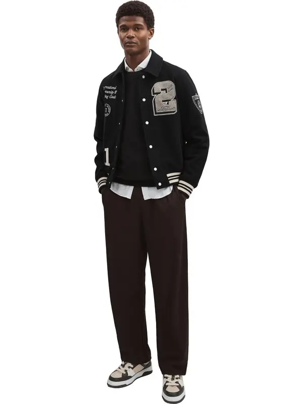 LES DEUX Wool-blend Varsity Jacket - Black