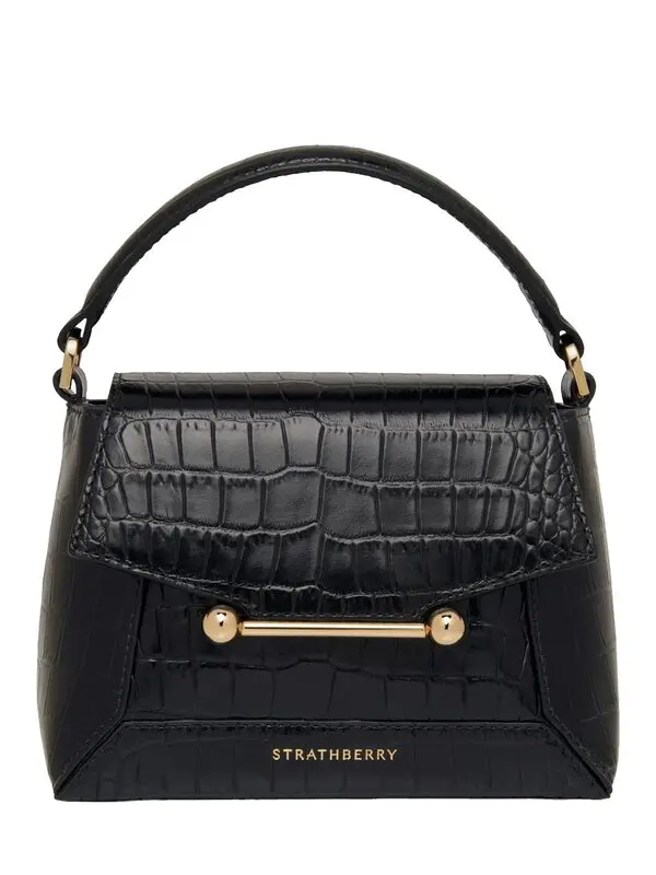 Strathberry Nano Mosaic Croc Embossed Leather Top Handle Bag - Black