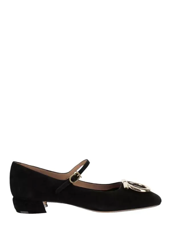 FERRAGAMO Suede Mary Jane Ballet Flats - Black