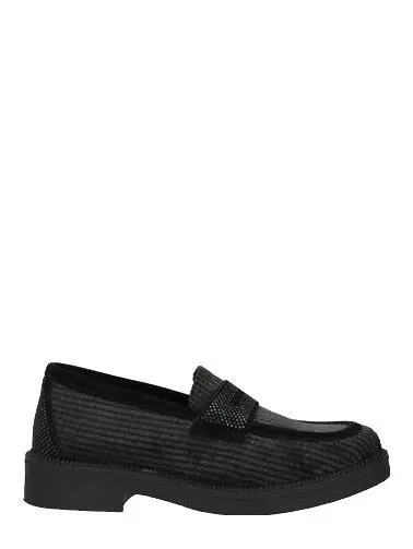 DIVINE FOLLIE Corduroy Loafers With Appliqués - Black
