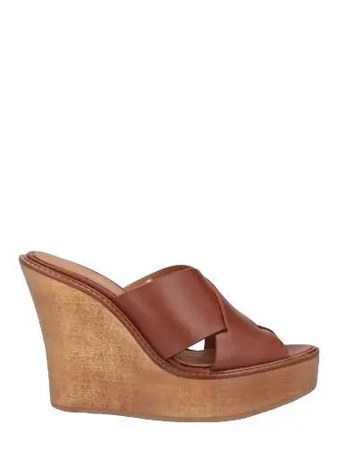 Paloma Berceló Leather Wedge Clogs - Brown
