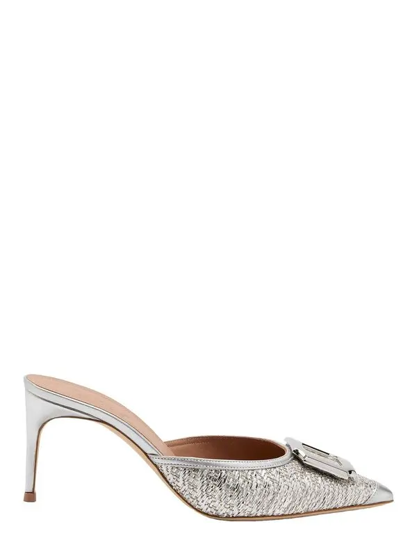 MALONE SOULIERS Mona 70 Metallic Raffia Sandals - Silver