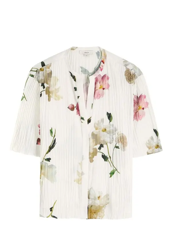 Vince Floral-print Plissé Satin Blouse - White
