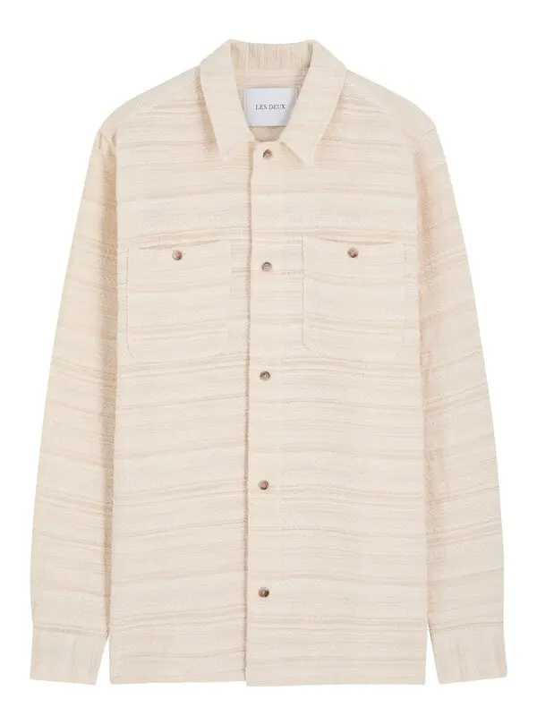 LES DEUX Jonas Embroidered Woven Overshirt Jacket - Ivory