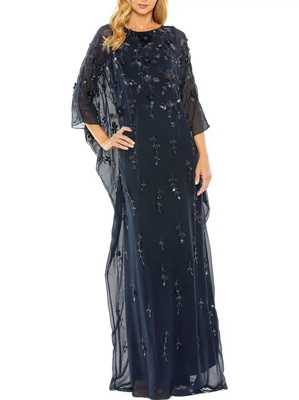 Mac Duggal Embellished Mesh High Neck Trapeze Gown - Midnight