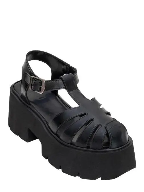 PROLOGUE SHOES Verua Platform Sandals - Black Faux Leather