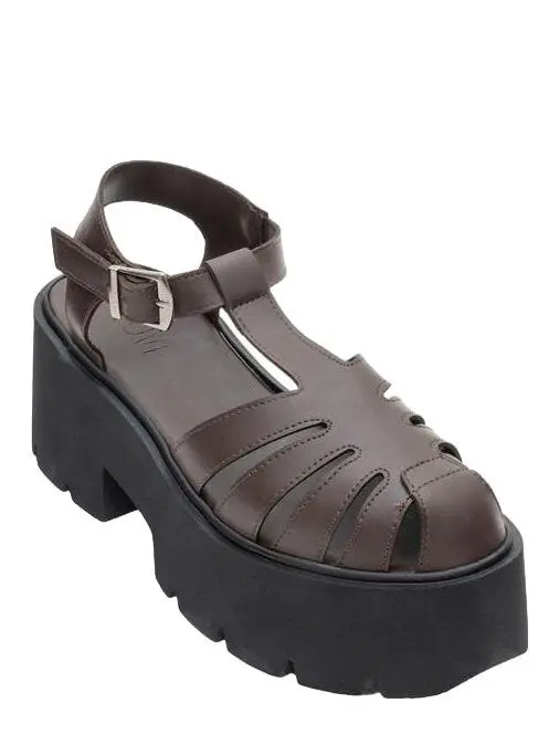 PROLOGUE SHOES Verua Platform Sandals - Brown Faux Leather