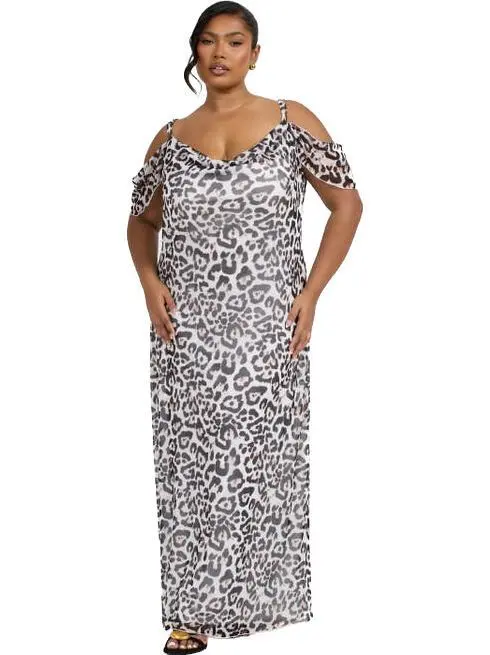 FASHION-SZN CURVE Leopard Print Off-the-shoulder Maxi Dress - White