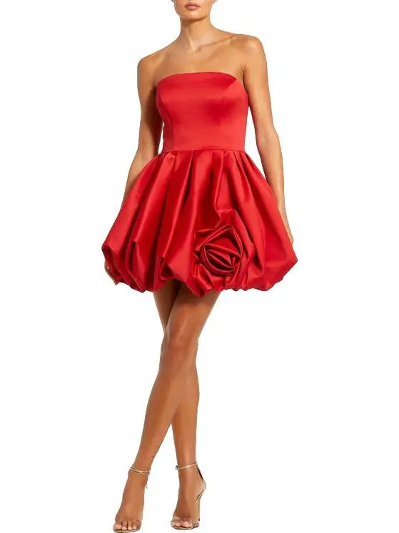 Mac Duggal Strapless Mini Dress With Rose Detail - Red