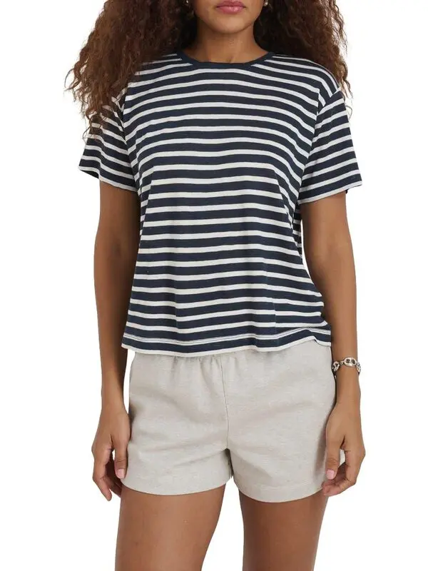 ALEX MILL Garcon Stripe Linen Blend T-shirt - Navy/off White