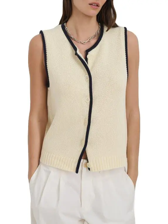 ALEX MILL Bridget Tipped Cotton Vest - Ivory/ Dark Navy