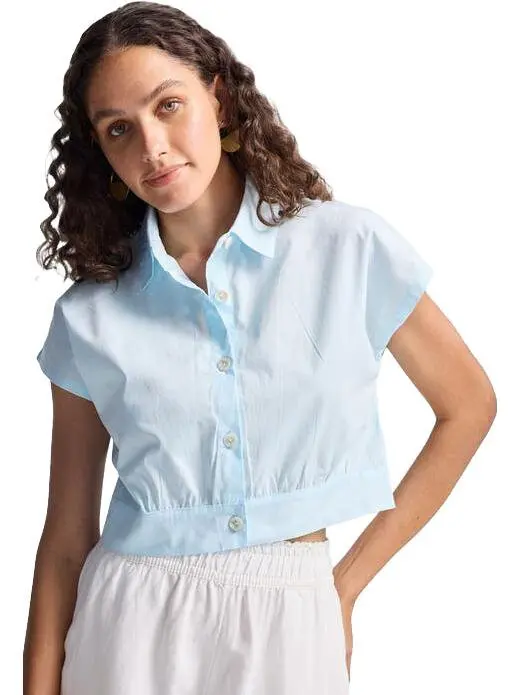 REISTOR Oversized Cropped Shirt With Cinched Waist - Summer Blue