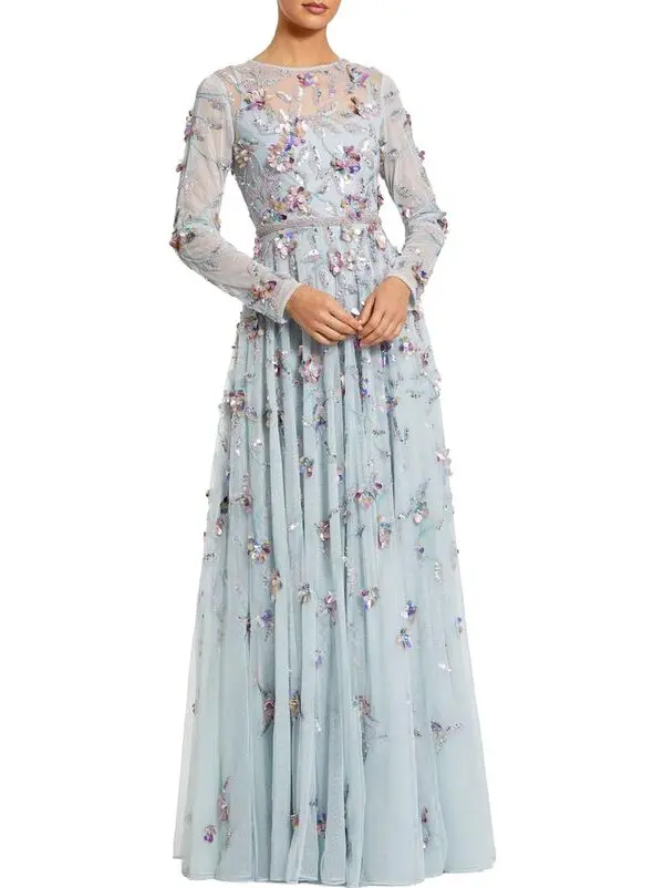 Mac Duggal Floral Embellished Evening Gown - Seafoam Multi