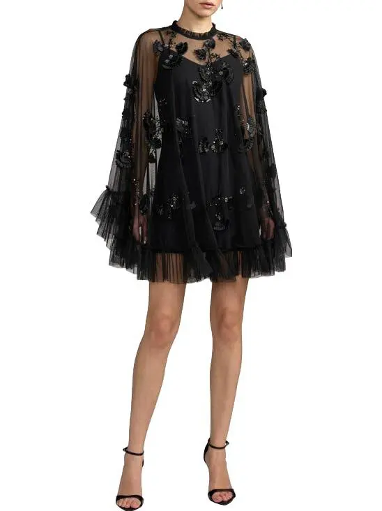 Mac Duggal Embellished Long Sleeve Mini Dress - Black