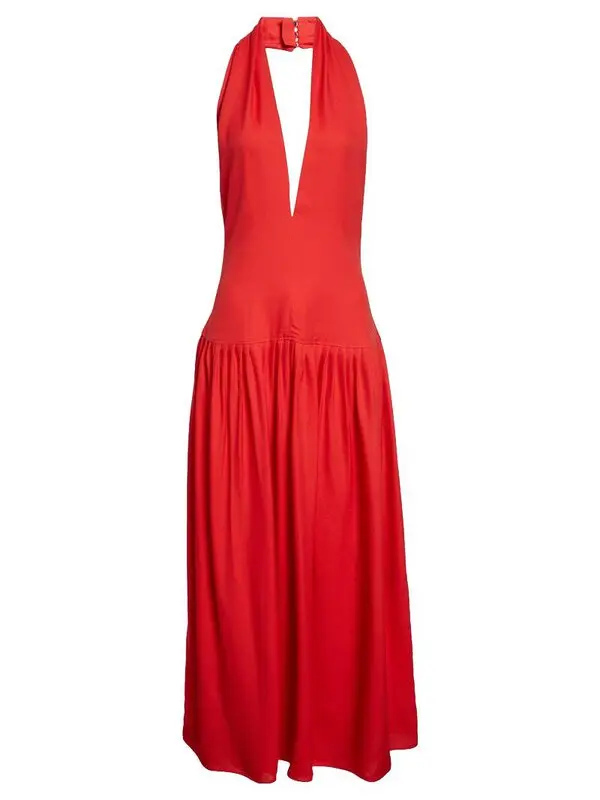 Proenza Schouler Tala Drop Waist Halter Maxi Dress - Tomato