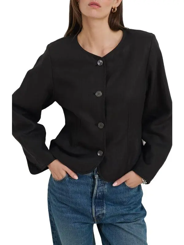 ALEX MILL Luna Collarless Linen Jacket - Black