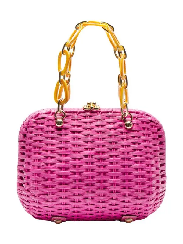 FRANCES VALENTINE Wicker Basket Top Handle Bag - Pink
