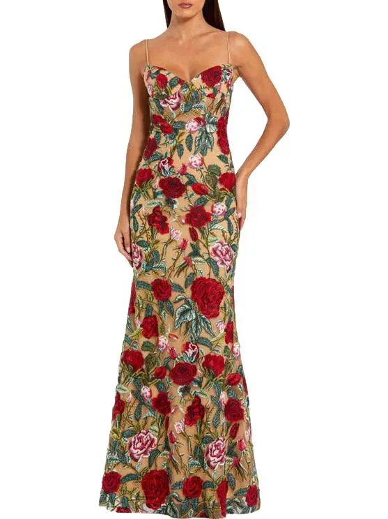 Mac Duggal Floral Embroidered Off-the-shoulder Gown - Nude Multi
