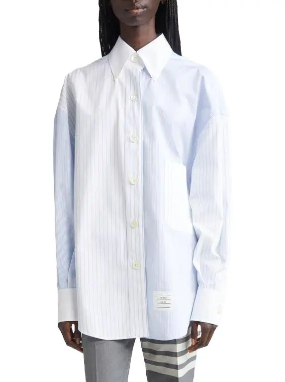Thom Browne Striped Cotton Poplin Button-down Shirt - Light Blue