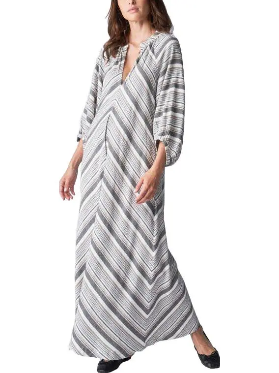 OCEAN+MAIN Striped A-line Maxi Dress - Black/ivory