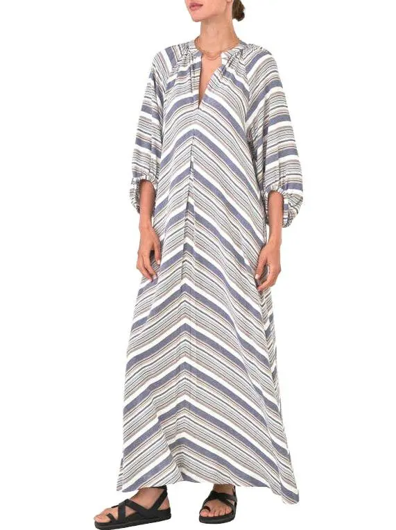 OCEAN+MAIN Striped A-line Maxi Dress - Navy/ivory