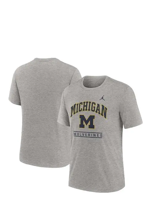 JORDAN BRAND Michigan Wolverines Arch Over Logo Tri-blend T-shirt - Heather Gray
