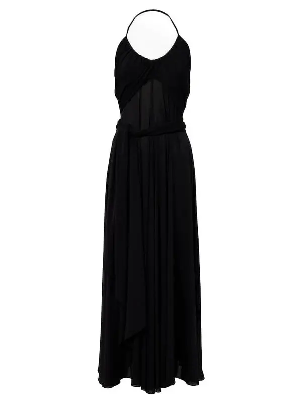 Alaïa Cross Draped Gathered Maxi Dress - Black