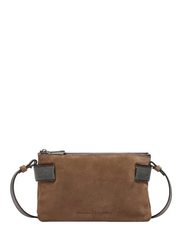 Brunello Cucinelli Essence Monili Small Suede Shoulder Bag - Brown