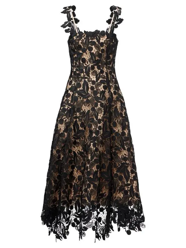 Oscar De La Renta Lace Guipure Cocktail Dress - Black