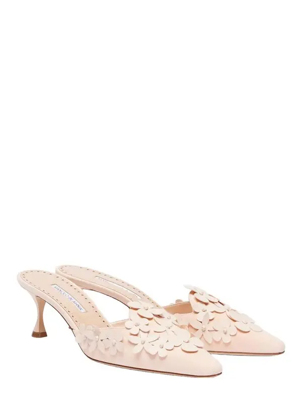 Manolo Blahnik Harnes 50 Floral-appliqué Suede Mules - Pink