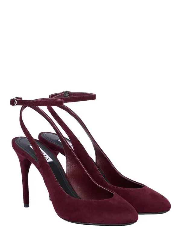 Alaïa Decollete 90 Suede Slingback Pumps - Burgundy