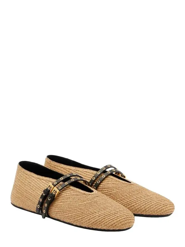 Alaïa Leather-trimmed Straw Ballet Flats - Beige