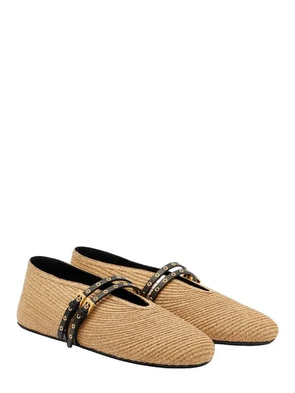 Alaïa Leather-trimmed Straw Ballet Flats - Beige