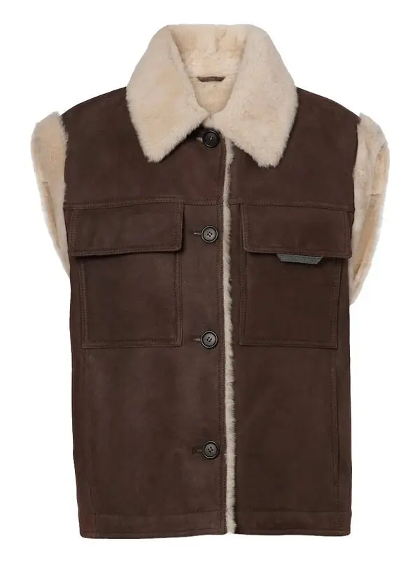 Brunello Cucinelli Shearling Lined Suede Vest - Brown