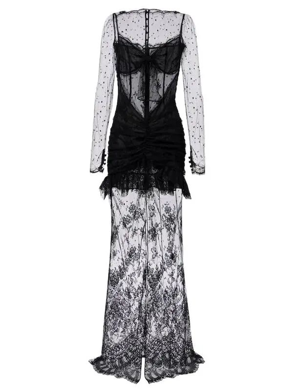 Alessandra Rich Sheer Cotton-blend Lace Gown - Black