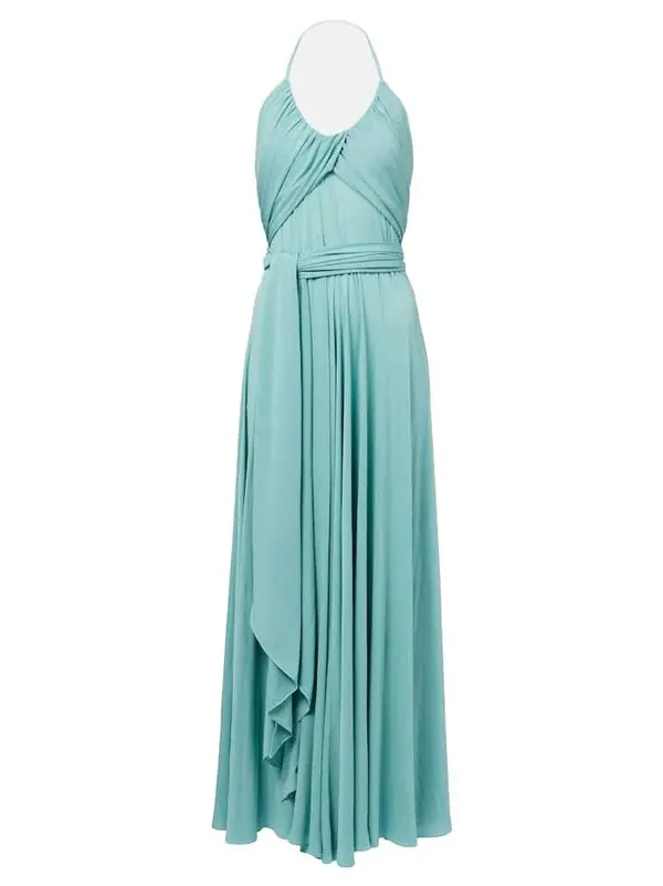 Alaïa Draped Halterneck Jersey Maxi Dress - Blue