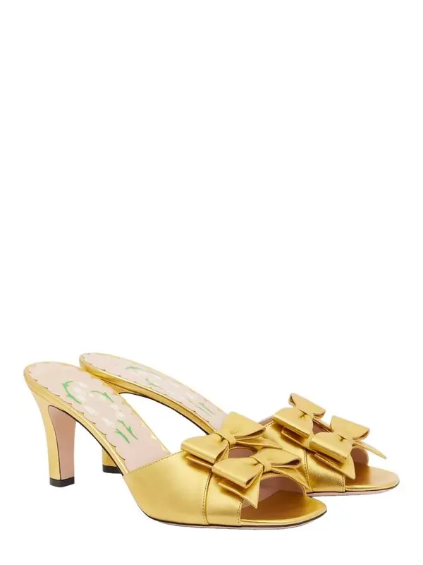 Valentino Garavani Bowow 75 Metallic Leather Mules - Gold