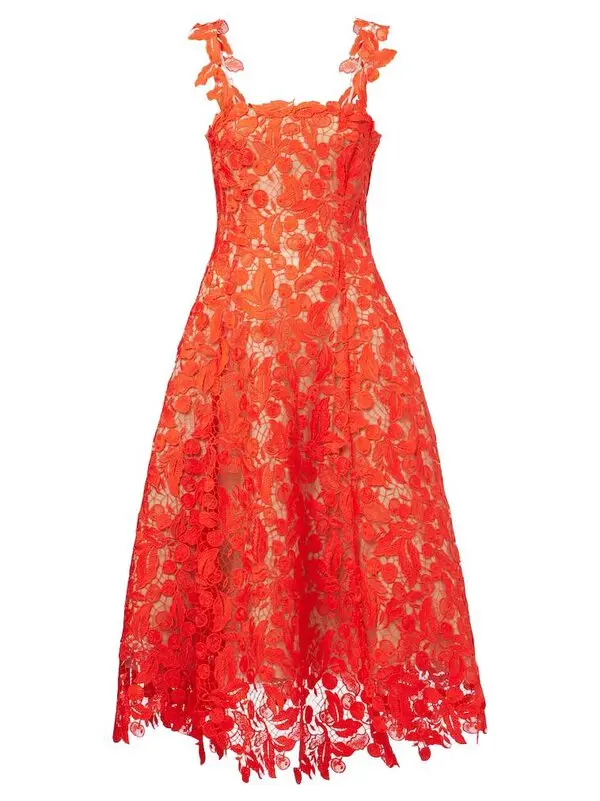 Oscar De La Renta Guipure Lace Cocktail Dress - Red