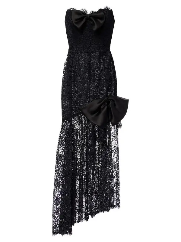 Alessandra Rich Bow-detail Asymmetric Lace Bustier Dress - Black