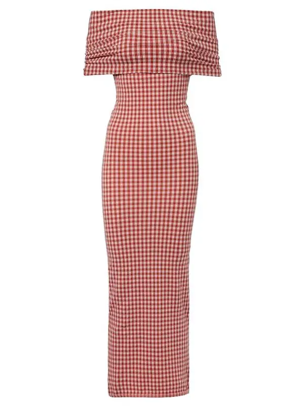 Alaïa Gingham Maxi Dress - Red