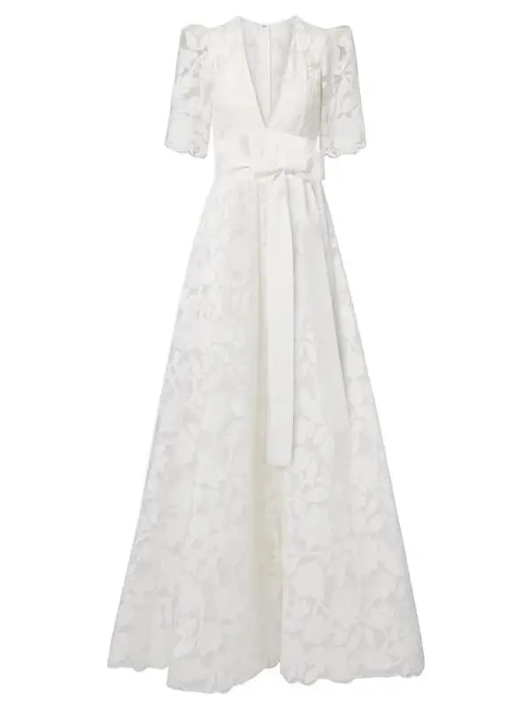 Elie Saab Embroidered Floral Gown - White