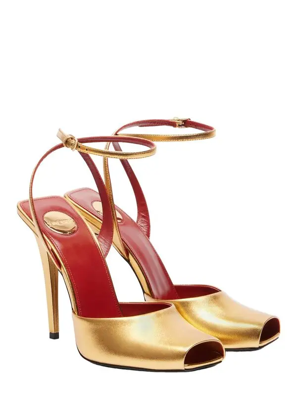 Saint Laurent La Scandale 110 Metallic Leather Sandals - Gold