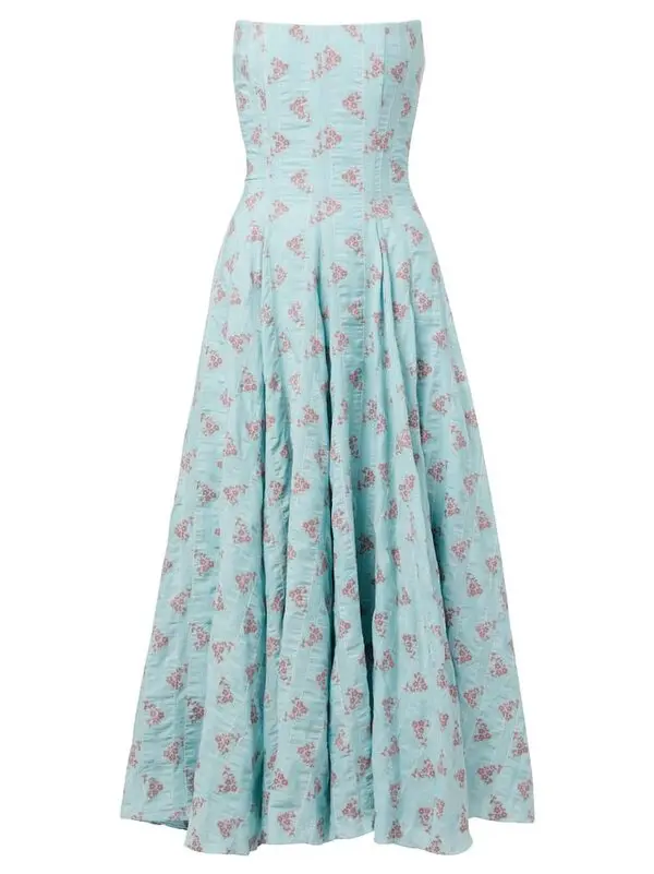 MARKARIAN Rousseau Floral Cotton-blend Midi Dress - Blue