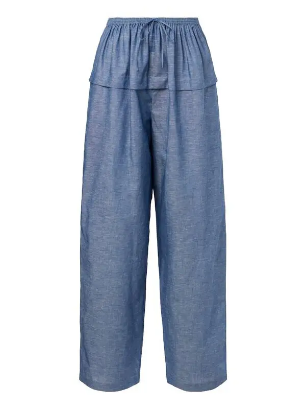 Alaïa Cotton And Linen Wide-leg Pants - Blue