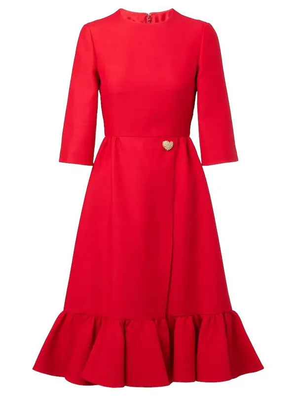 Valentino Garavani Crepe Couture Embellished Ruffled Midi Dress - Red